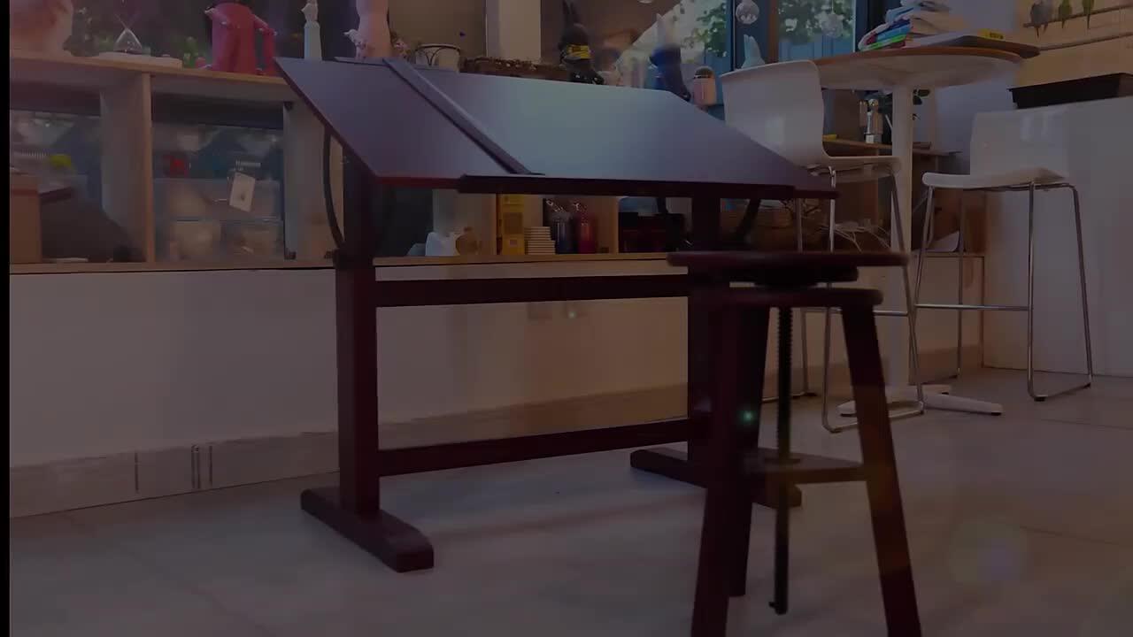 Meeden Vintage Wood Drafting Table & Stool Set Artist Drafting Chair ...