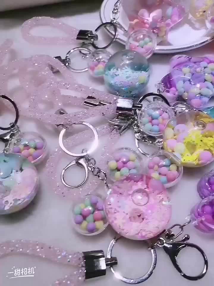 Lovely Acrylic Quicksand Key Chain Floating Liquid Luxury Party Doll ...