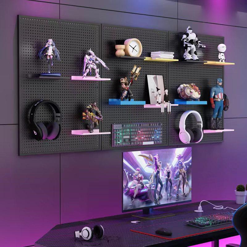 电竞金属洞洞板挂板配件磁吸挂钩免打孔收纳架层板置物架隔板-阿里巴巴