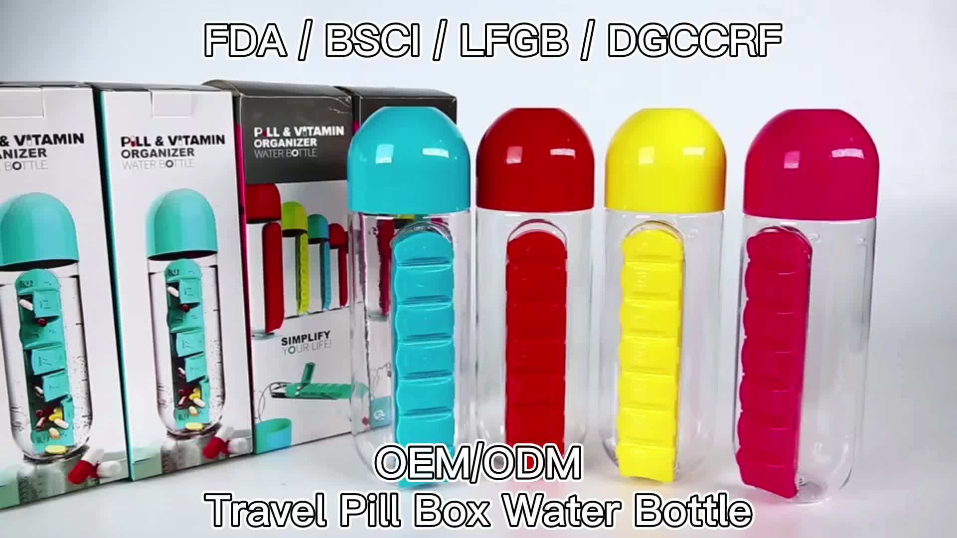 Portable Water Bottle Weekly Pill Cup Case,Travel Multi Function Pill ...