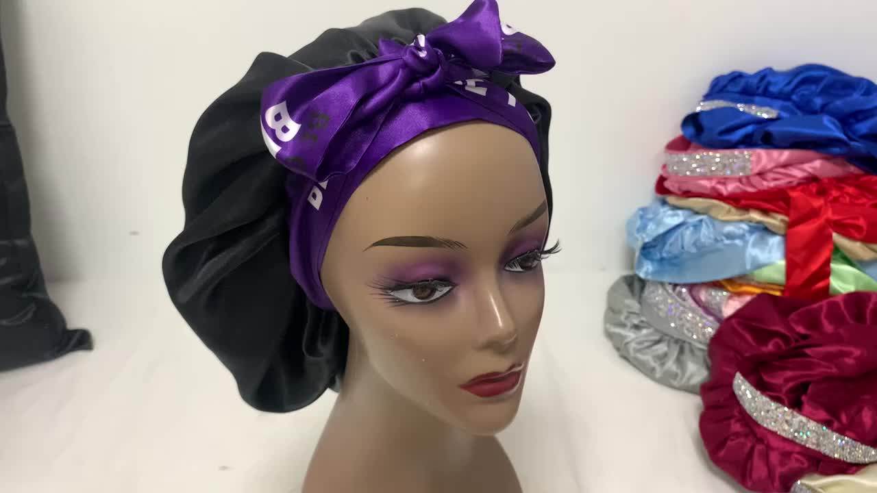 Hot Selling Custom Satin Double Layer Reversible Silk Hair Bonnet Sleep ...