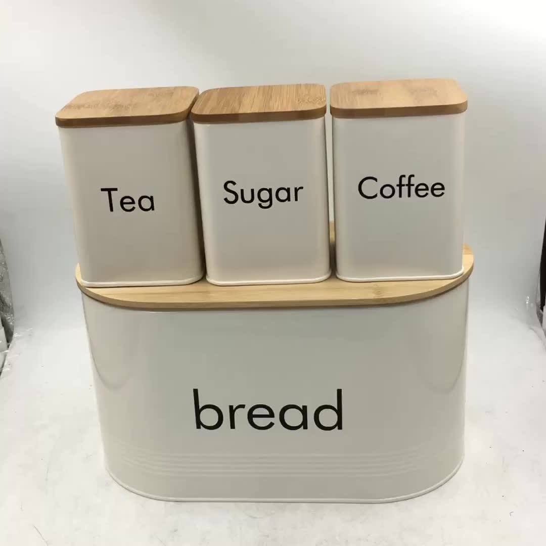 White Metal Iron Large Kitchen Countertop Bread Box And 3 Piece Sugar ...