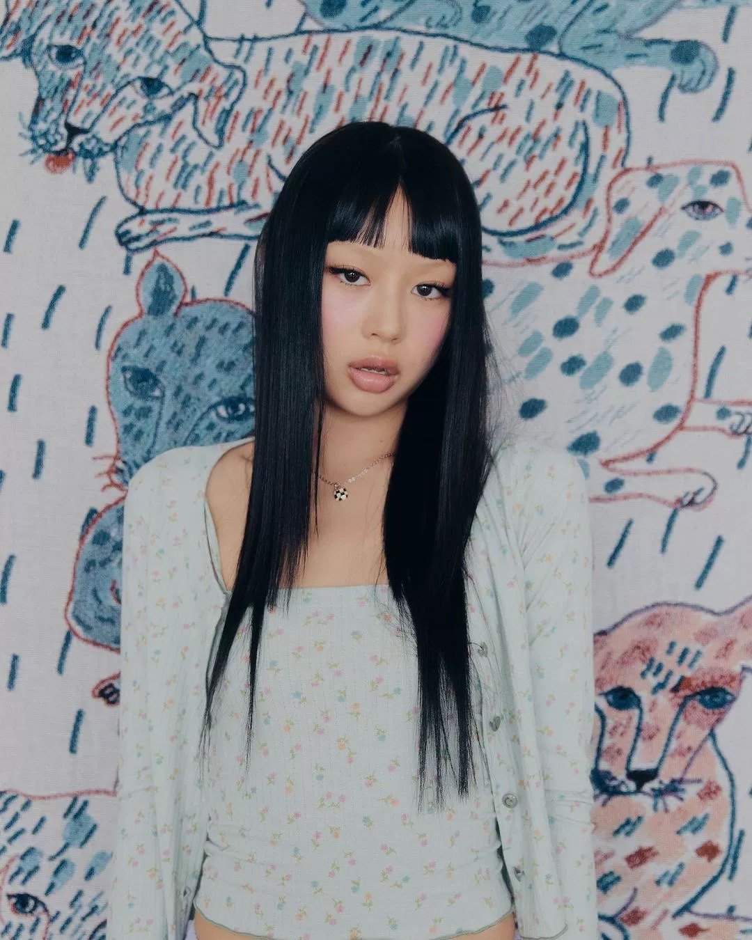 Minjiena韓國小眾品牌可愛復古綠色清新碎花吊帶開衫短款復古上衣