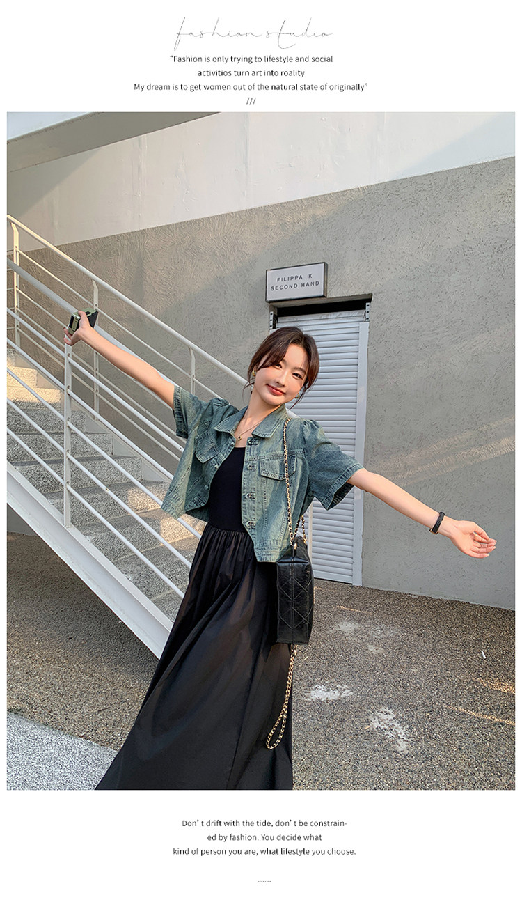 新款！牛仔上衣+吊带裙两件套套装159-0927P155K218_浙宝1590927 - 杭州女装网