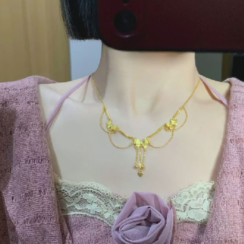 海上罗孚黄金蝴蝶结流苏项链女新款999足金翩翩起舞套链送女友-Taobao
