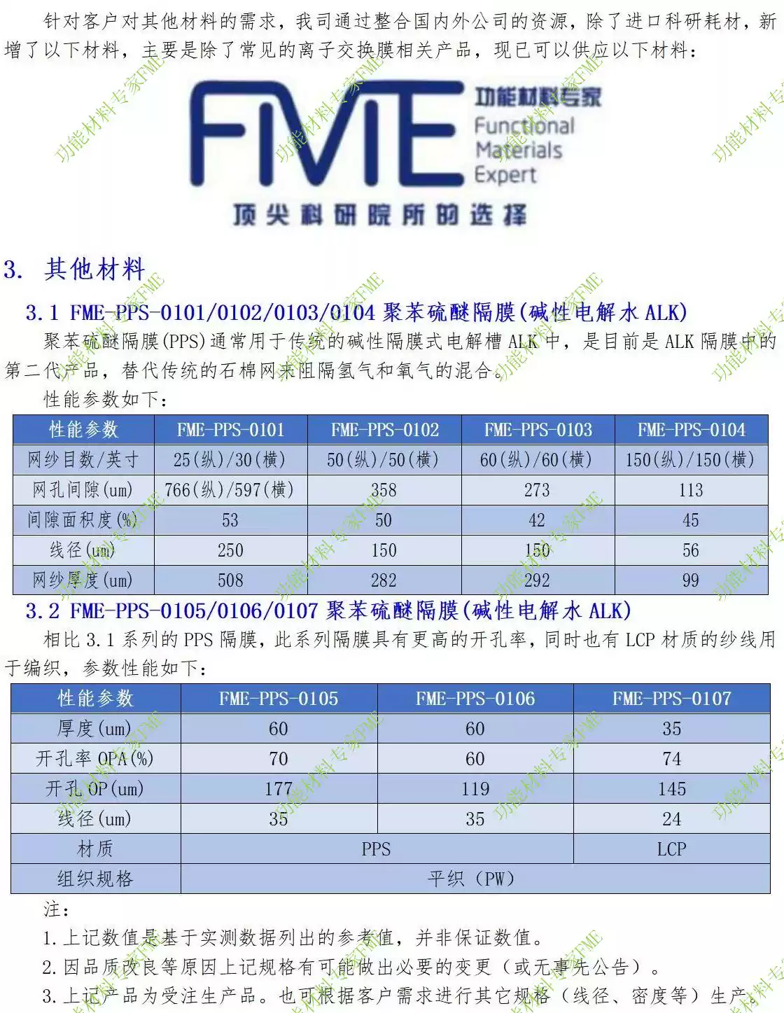 FME-PPS-02愛克發AGFA隔膜ZIRFON UTP220聚苯硫醚電解水ALK隔膜