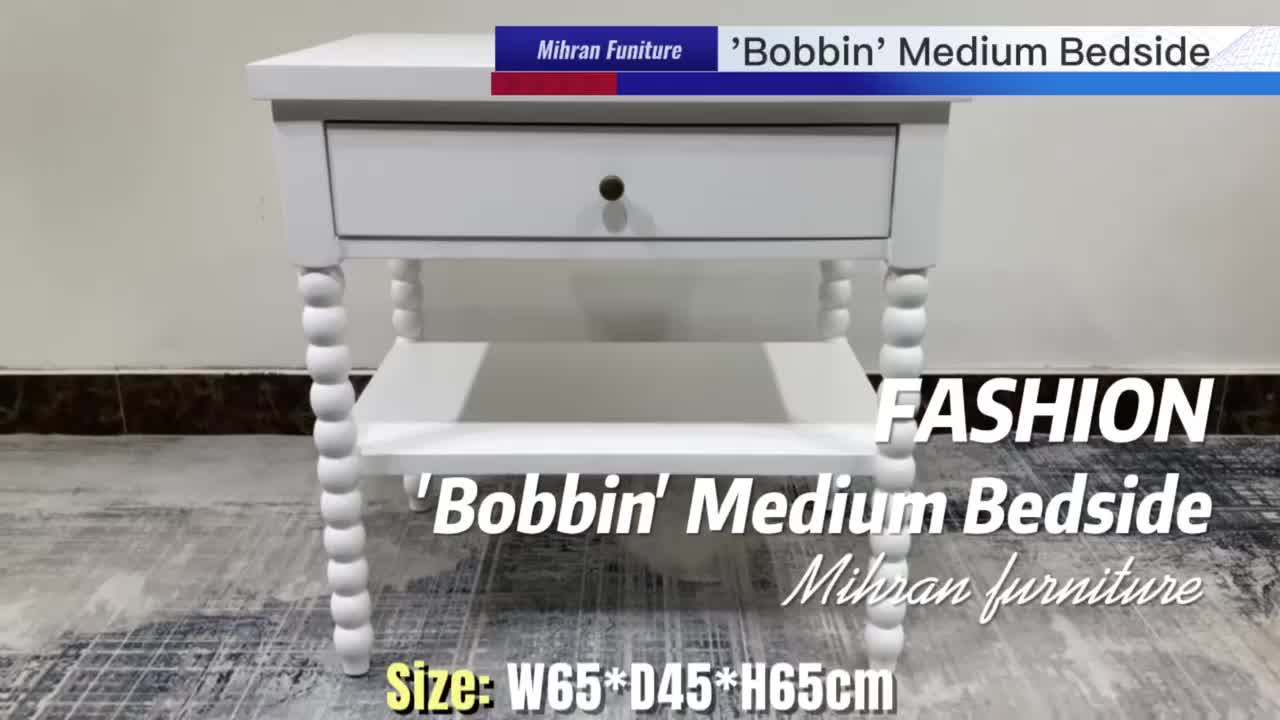 White Nordic Bedroom Modern Wooden Spindle Legs Bobbin Nightstand ...