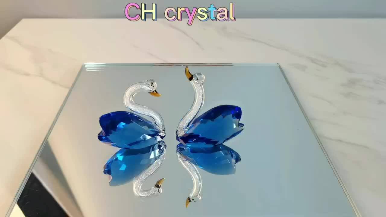 Wholesale Exquisite Design 3d Sculpture Blue Crystal Swan Pair Crystal ...