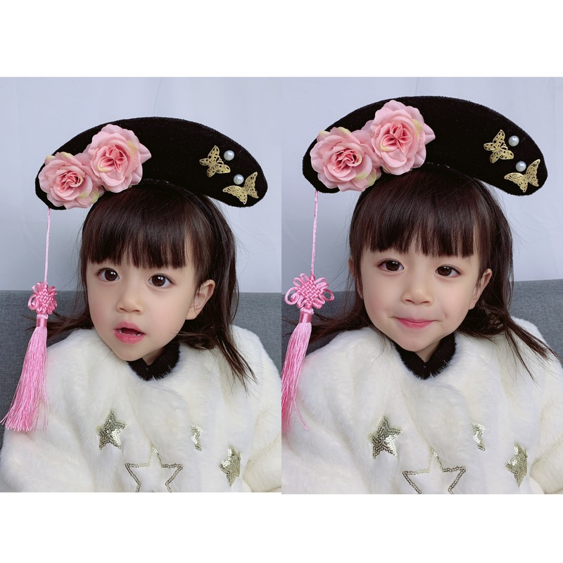 Children's ancient headdress Manchu gege headdress flag head Qing ...