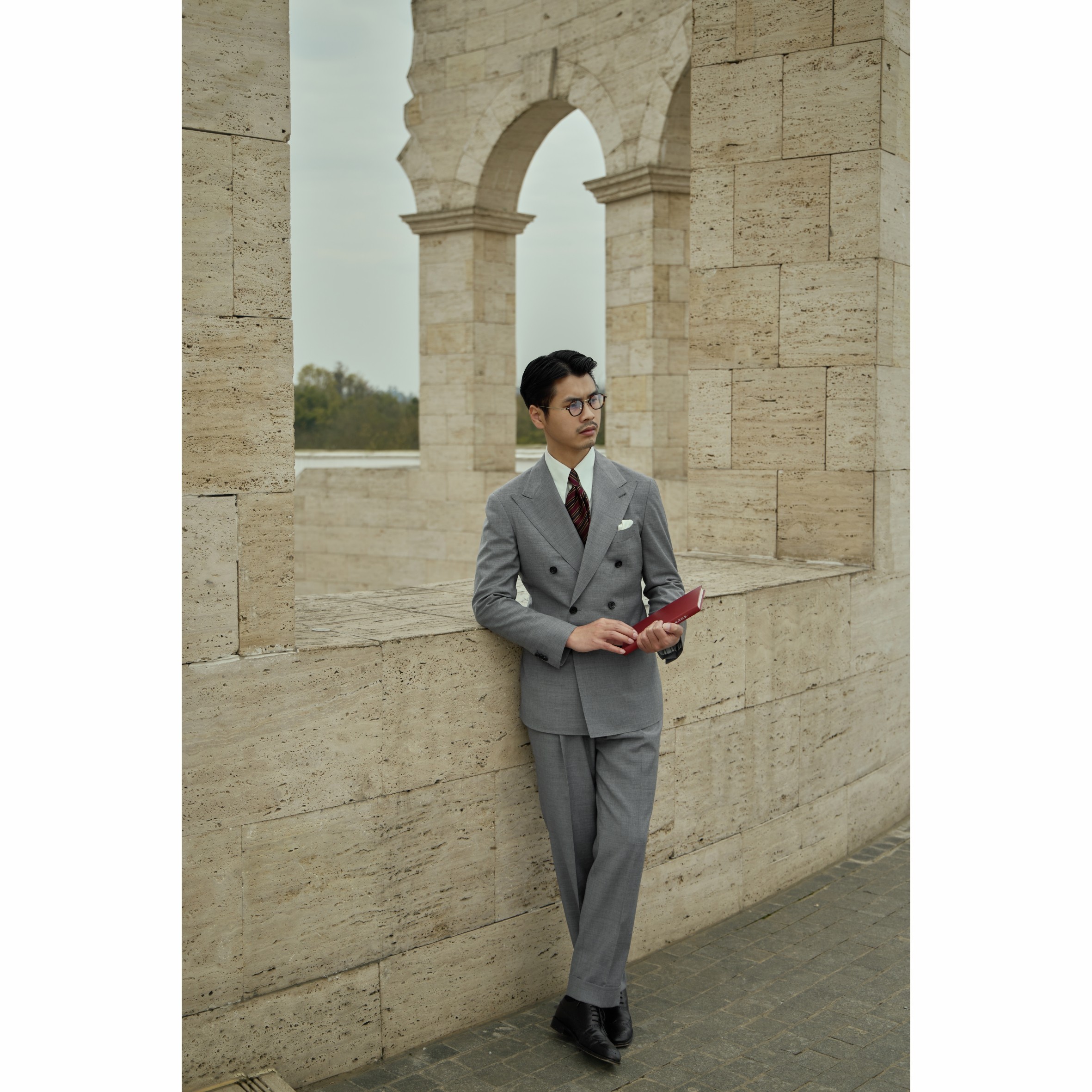 "ug men's italian 1900 fabric full linen lining ""silent gray"" peaked ...