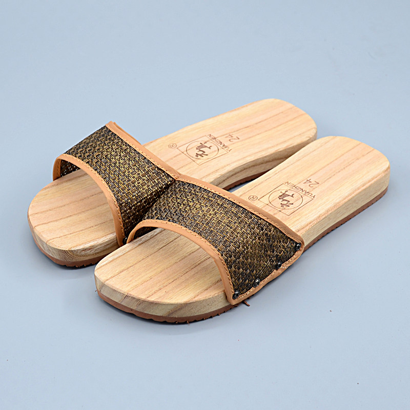 Flat Solid Wood Wooden Shoes plus size Men's Wooden Slippers Slides Men ...
