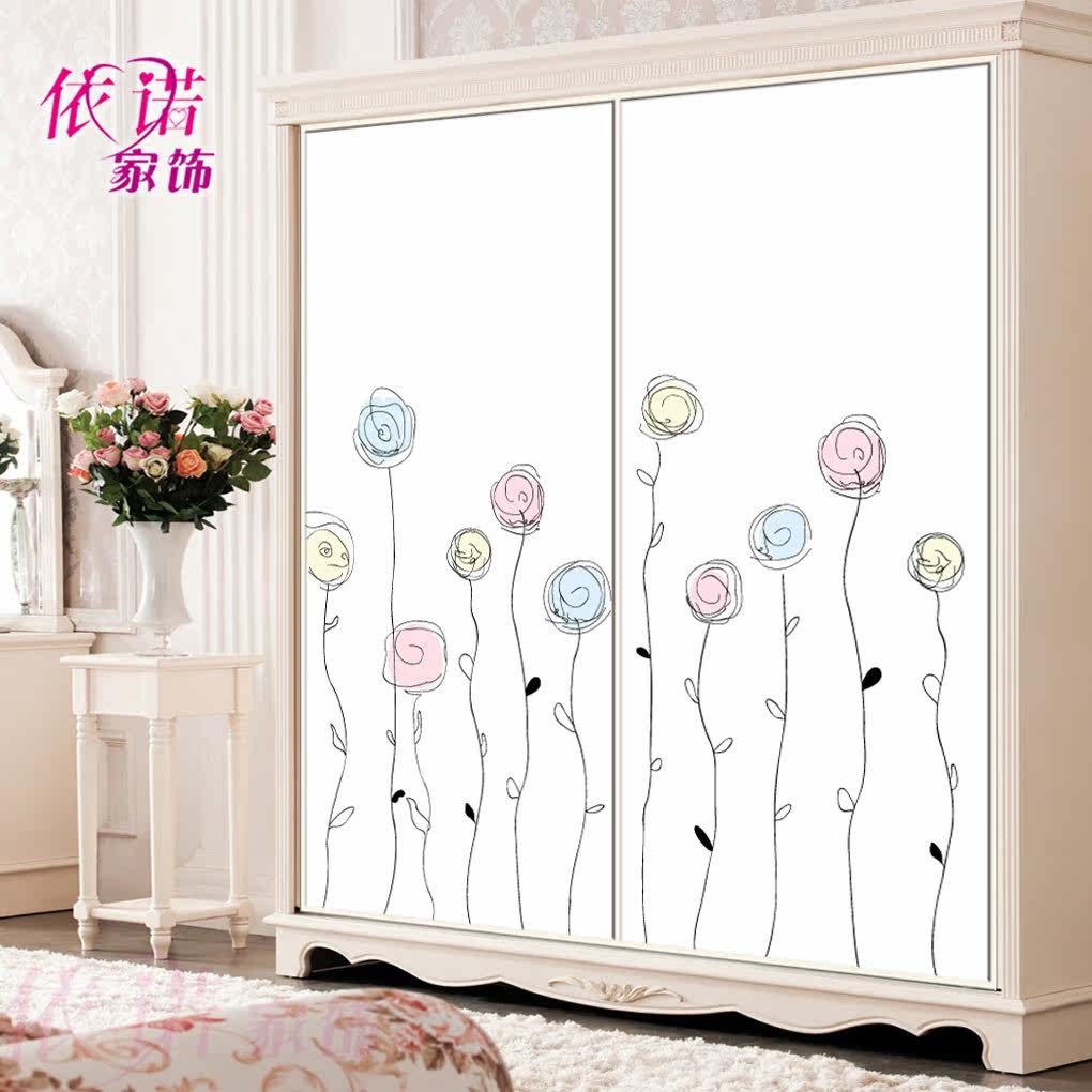 Wardrobe glass film wardrobe moving door stickers custom-made sliding ...