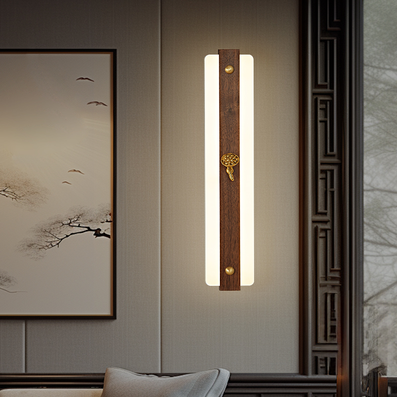 新中式壁灯客厅电视背景墙装饰壁灯胡桃木实木过道灯具卧室床头灯-Taobao