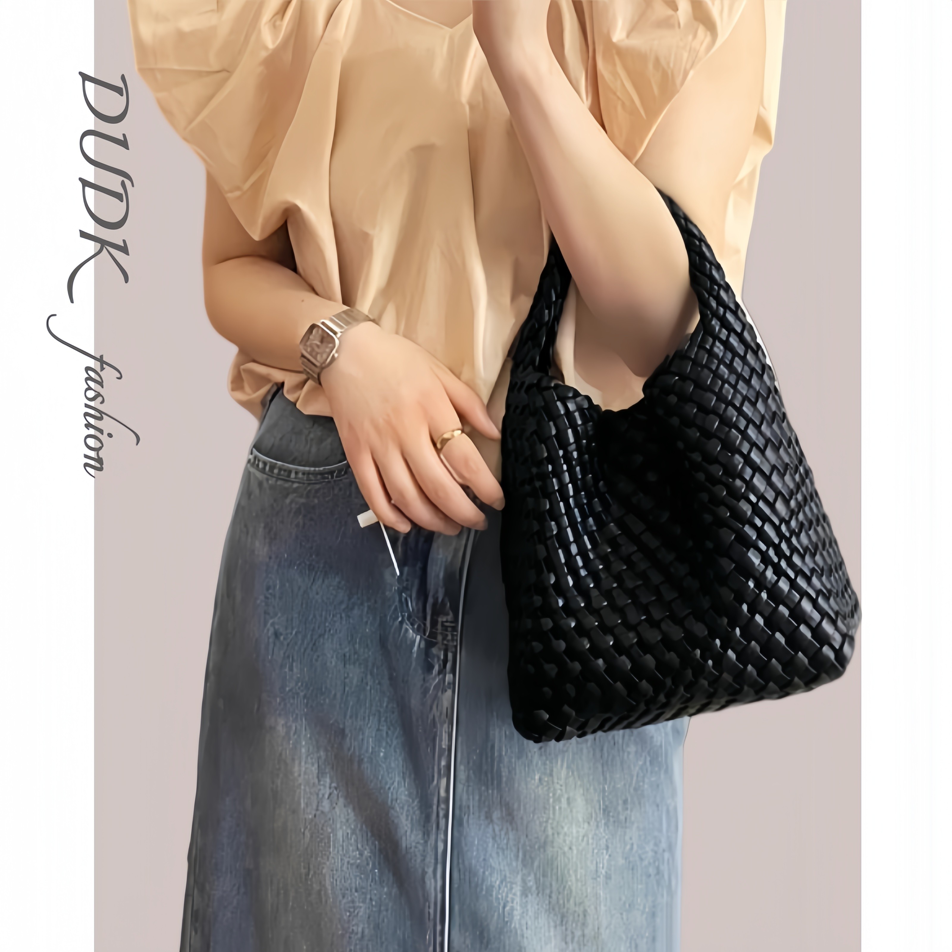 法国DUDK新款编织托特包：轻奢时尚，单肩斜挎都好看！-水桶包-淘宝好物网