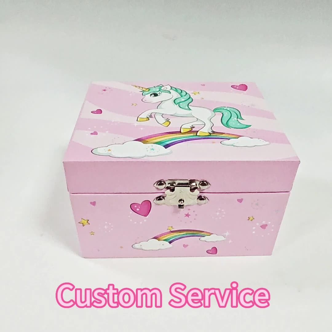 Customize Song Music Box Cartoon Ballerina Pink Unicorn Paper Music Box ...