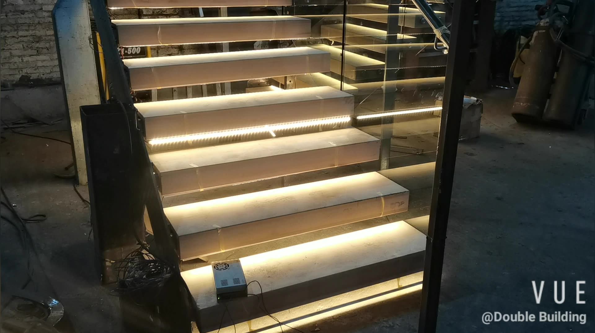 Solid Wood Led Light Floating Staircase Invisible Steel Stringer Stairs ...