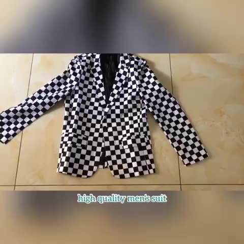 Men's Suit Jacket 2022 Checkerboard Black White Plaid Printing Blazers ...