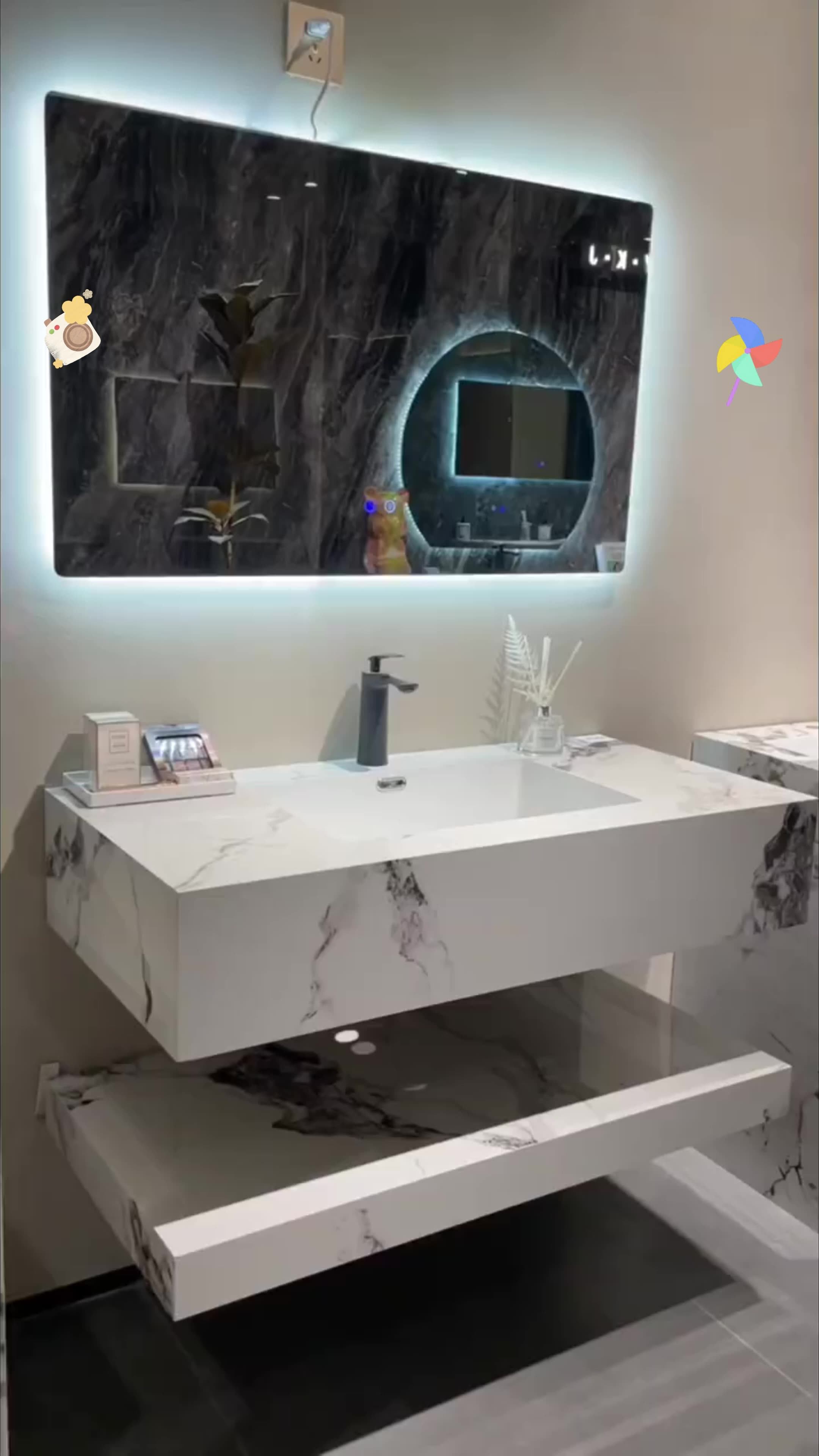 Countertop And Basin Integrated Thermal Bend Technology Bathroom Sink ...