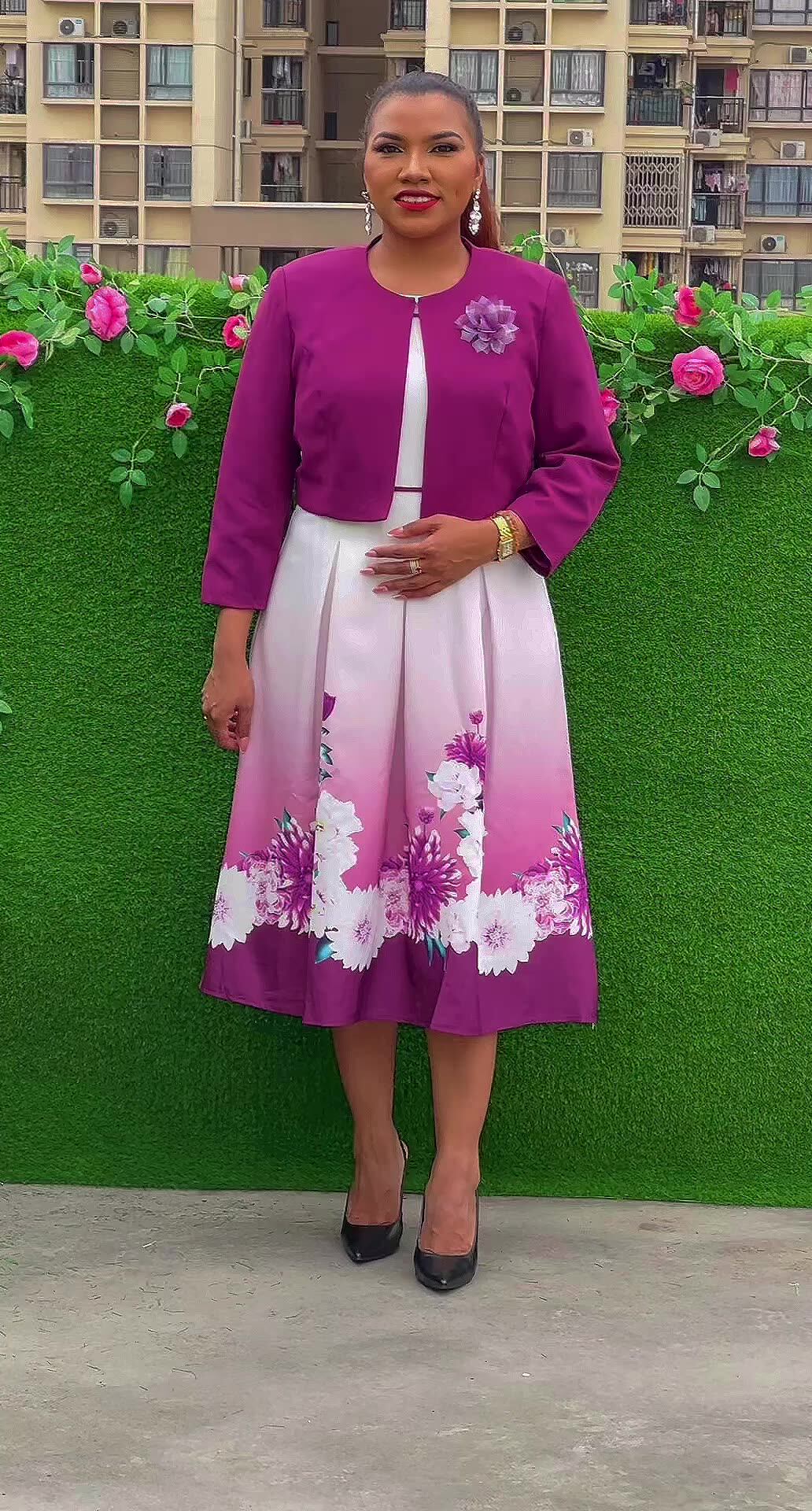 Plus Size Suit Turkish Elegant Two-piece Print Church Elegant Flora ...