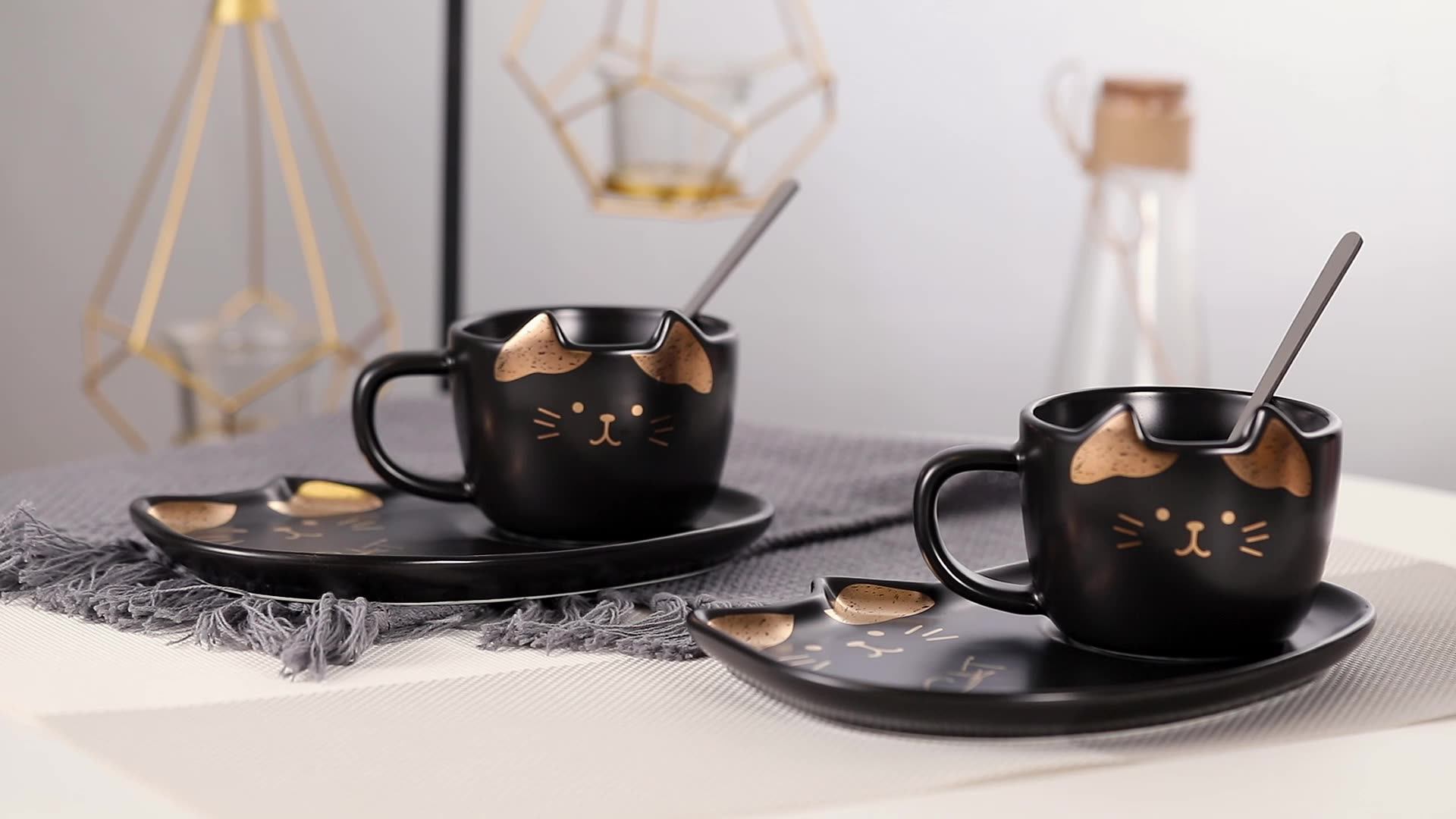 Mug Cute Cat Coffee Mug Ceramic Cup With Tray Set Porcelain Breakfast ...