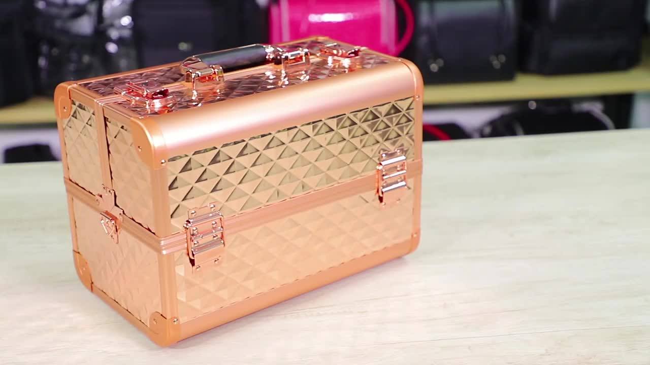 Makeup Train Case Rose Gold 9.8" Aluminum Makeup Cosmetic Artist ...