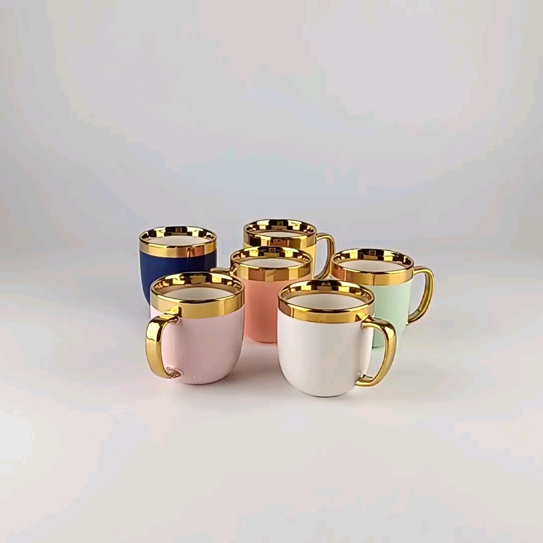 Wholesale Nordic Luxury 11oz Color Plating Gold Rim Mugs Ceramic Coffee ...