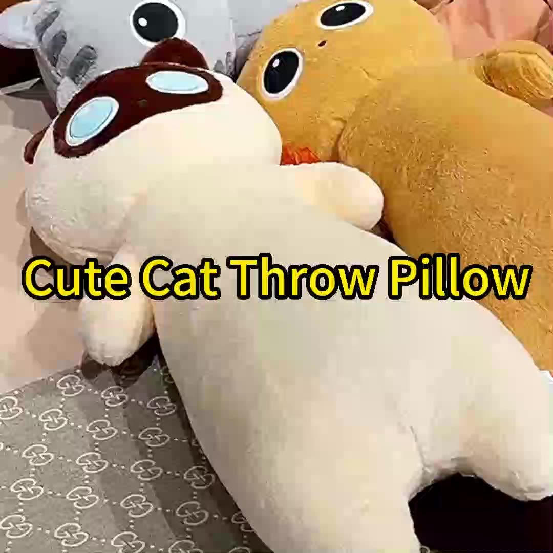 Hot Sale Grey Black Stuffed Kitty Long Throw Pillow Kids & Girls' Bed Soothing Soft Rag Lovely ...
