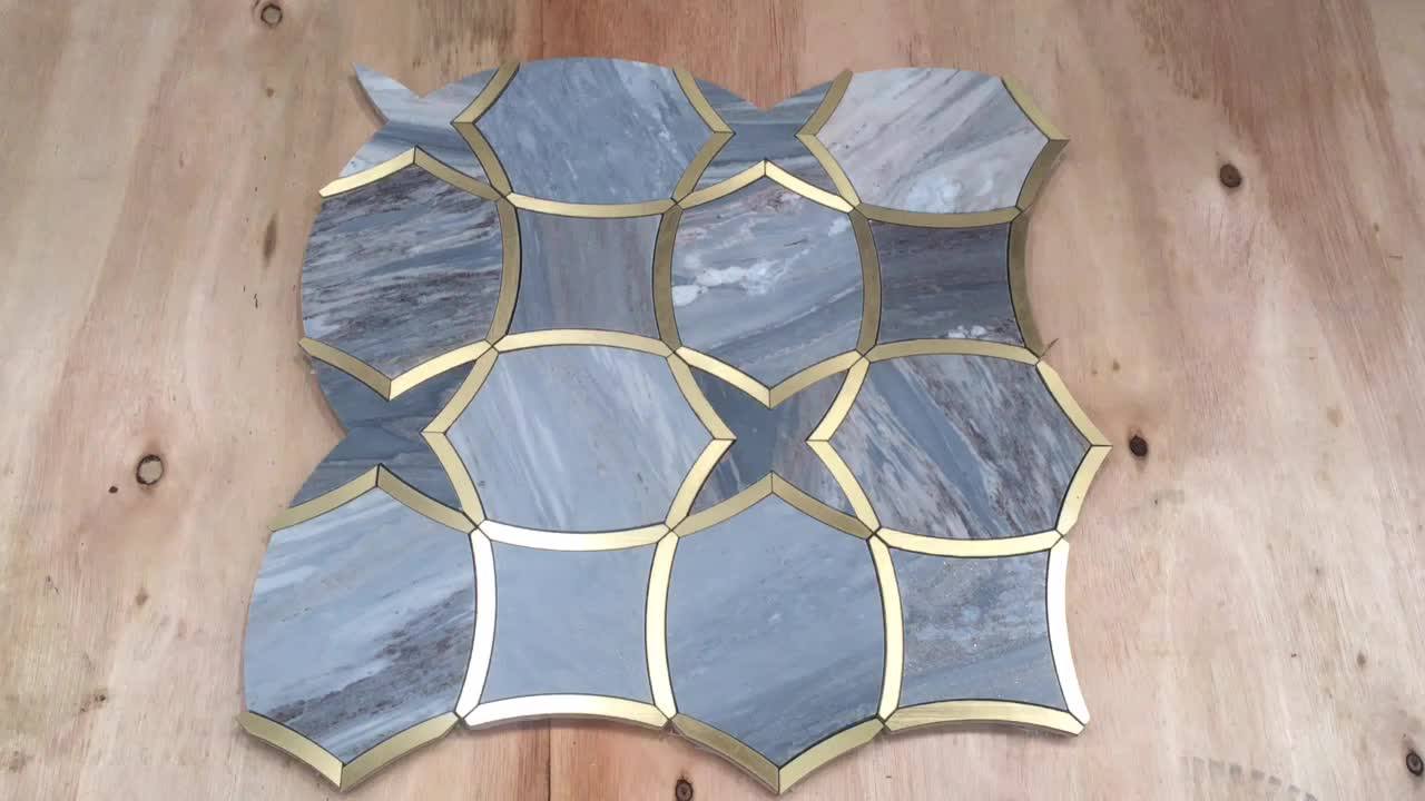 Carrara White Marble Water Jet Mosaic Gold Metal Brass Inlay Luxury ...