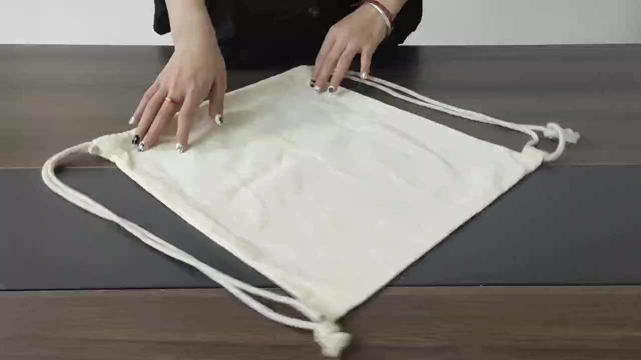 Your Own Logo Reusable Drawstring Canvas Backpack Lightweight Sports ...