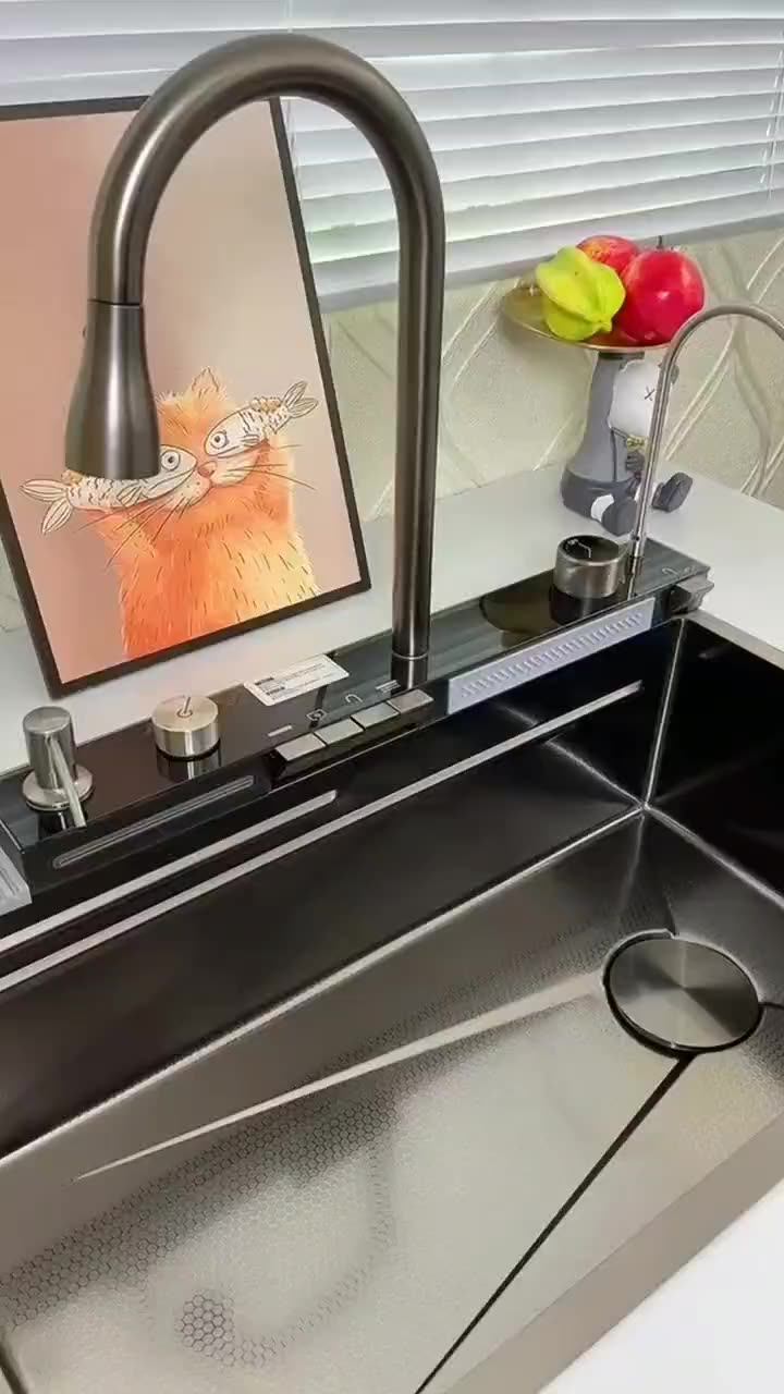 Stainless Steel Display Waterfall Kitchen Sink Large Sink With Soap ...