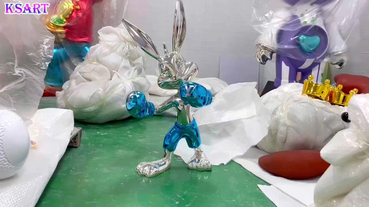 Decorative Creative Resin Bunny Girl Boxing Rabbit Chrome Rabbit ...