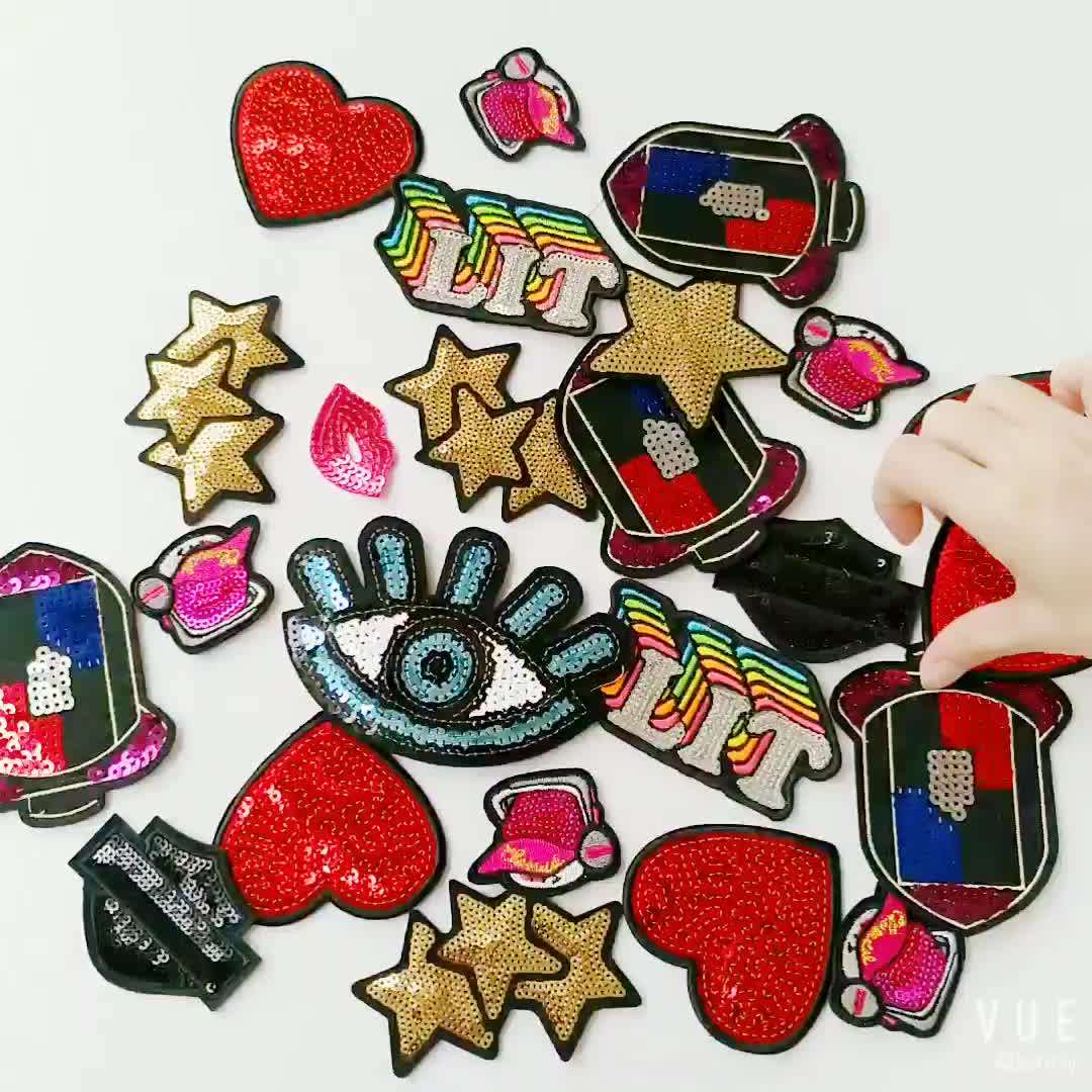 Custom Reversible Sequin Fabric Embroidered Patches Sequin Lipsticks ...