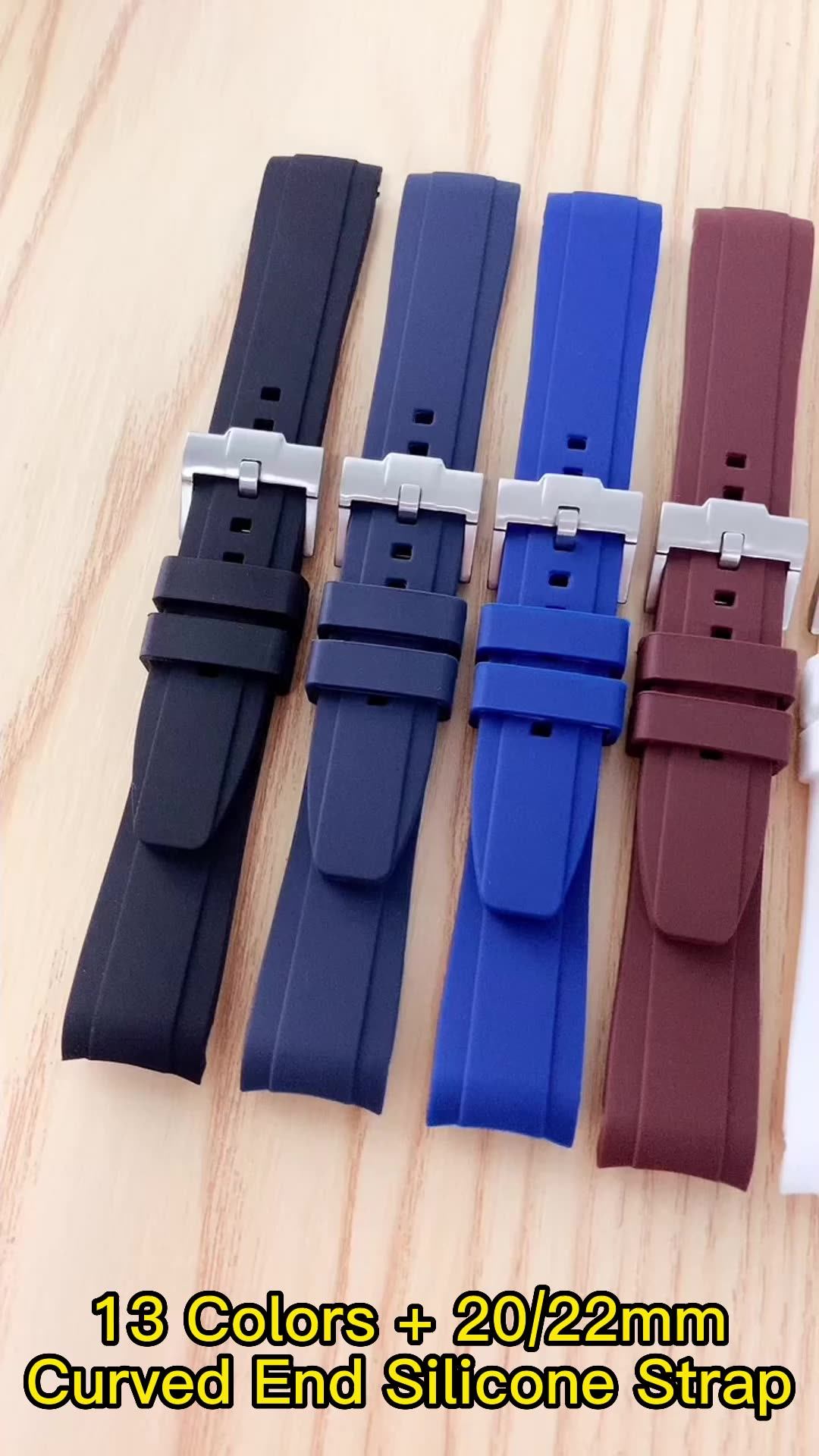High Quality 20mm 22mm Curved End Silicone Watch Bands Rubber Watch ...