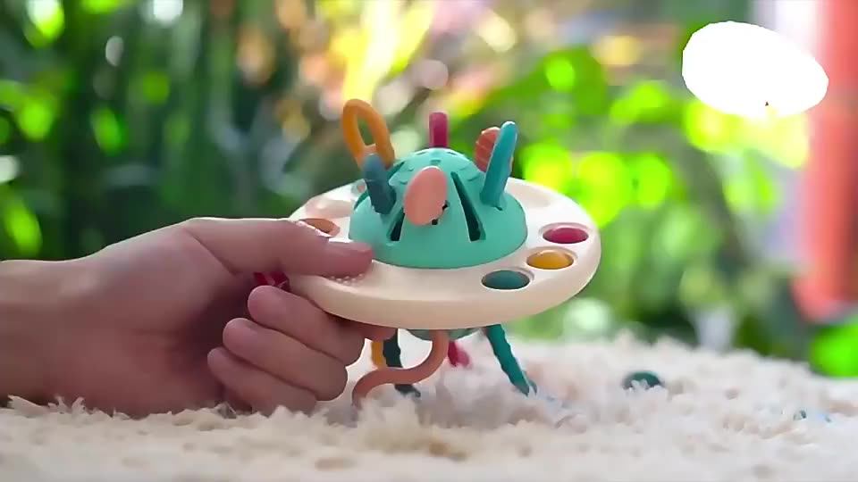 Baby Funny Puller Sensory Pull String Toy Push Pop Silicone Rope Kids ...