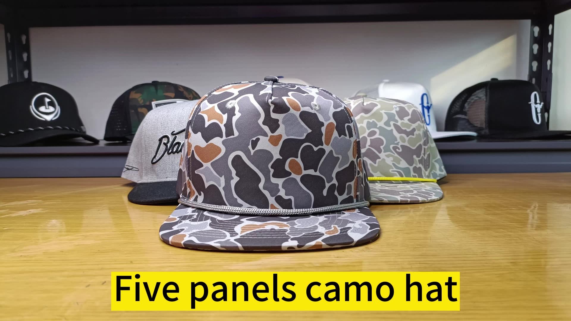 Custom Logo Vintage 5 Panel Rope Waterproof Quick Dry Nylon Camo Hats ...