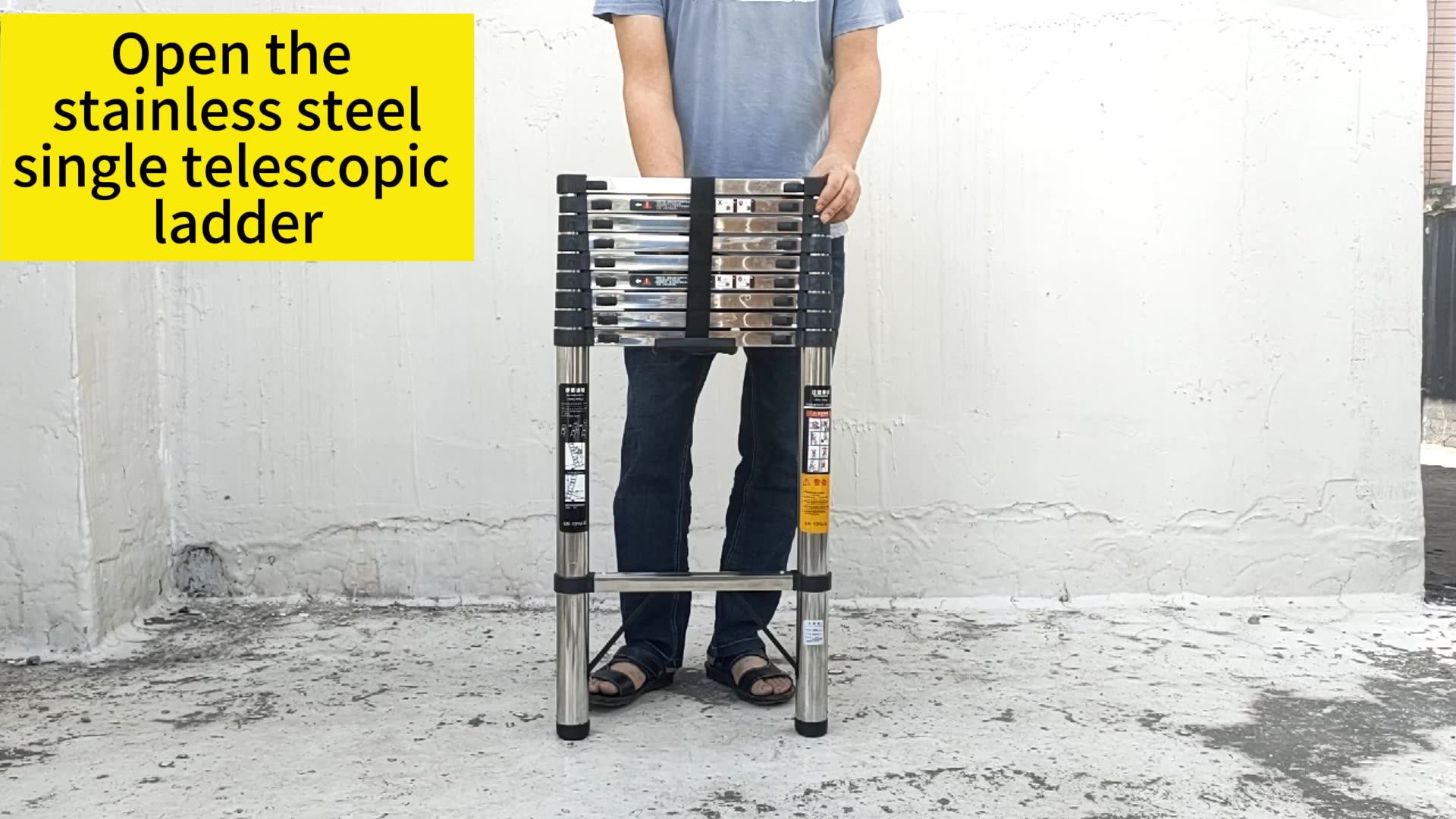 4.3m Stainless Steel Single Telescopic Ladder Compact Step Stair Home ...