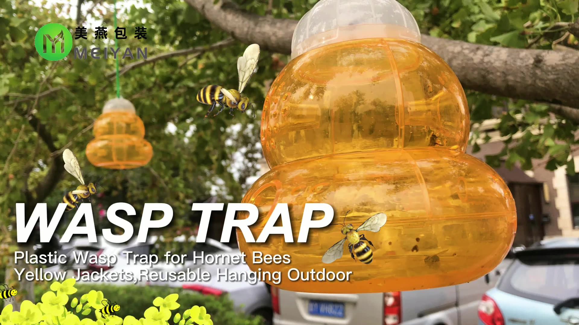 No Leaking Plastic Hanging Yellow Wasp Traps Bottle Bee Trap Fly ...