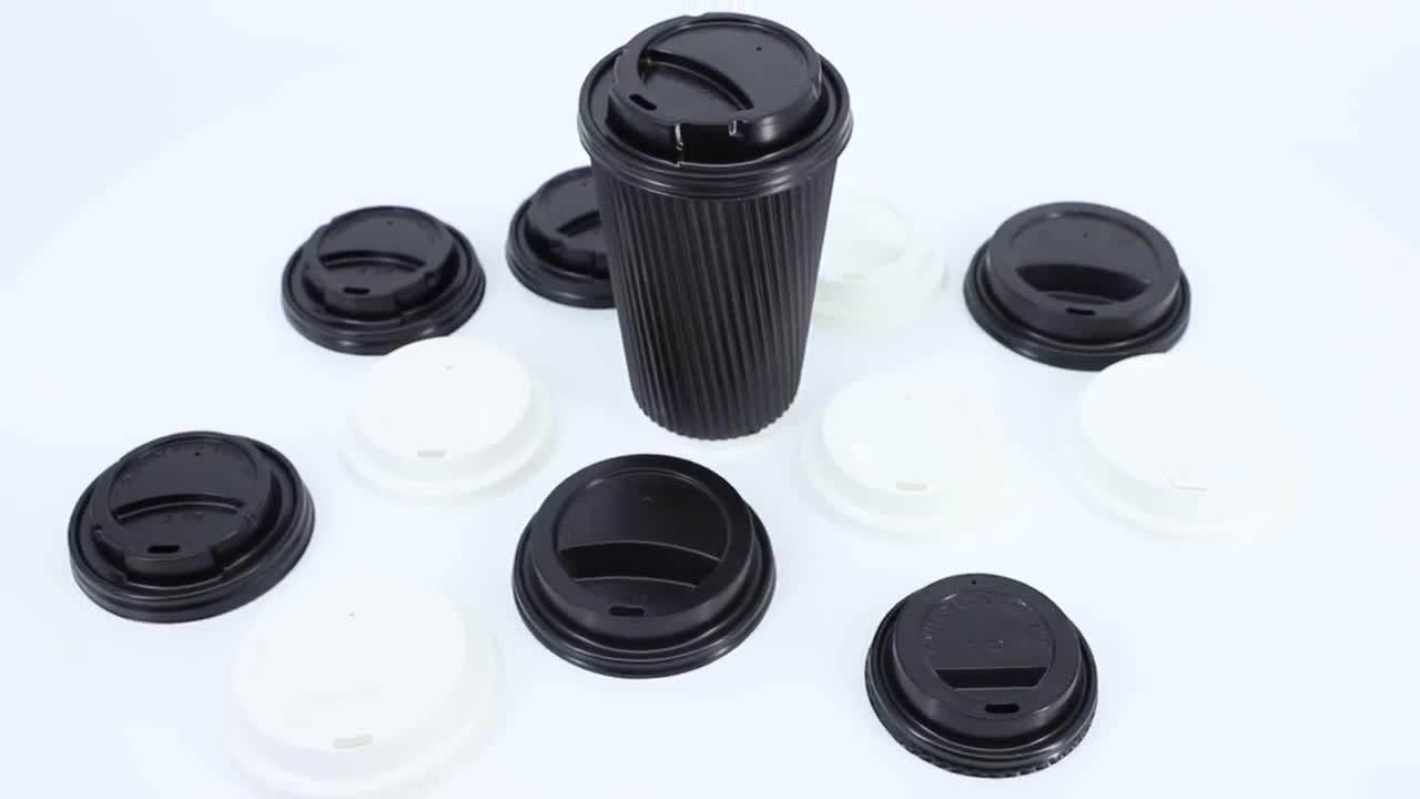White/black Disposable Polystyrene Ps Plastic Lid Cover For Paper Cups ...