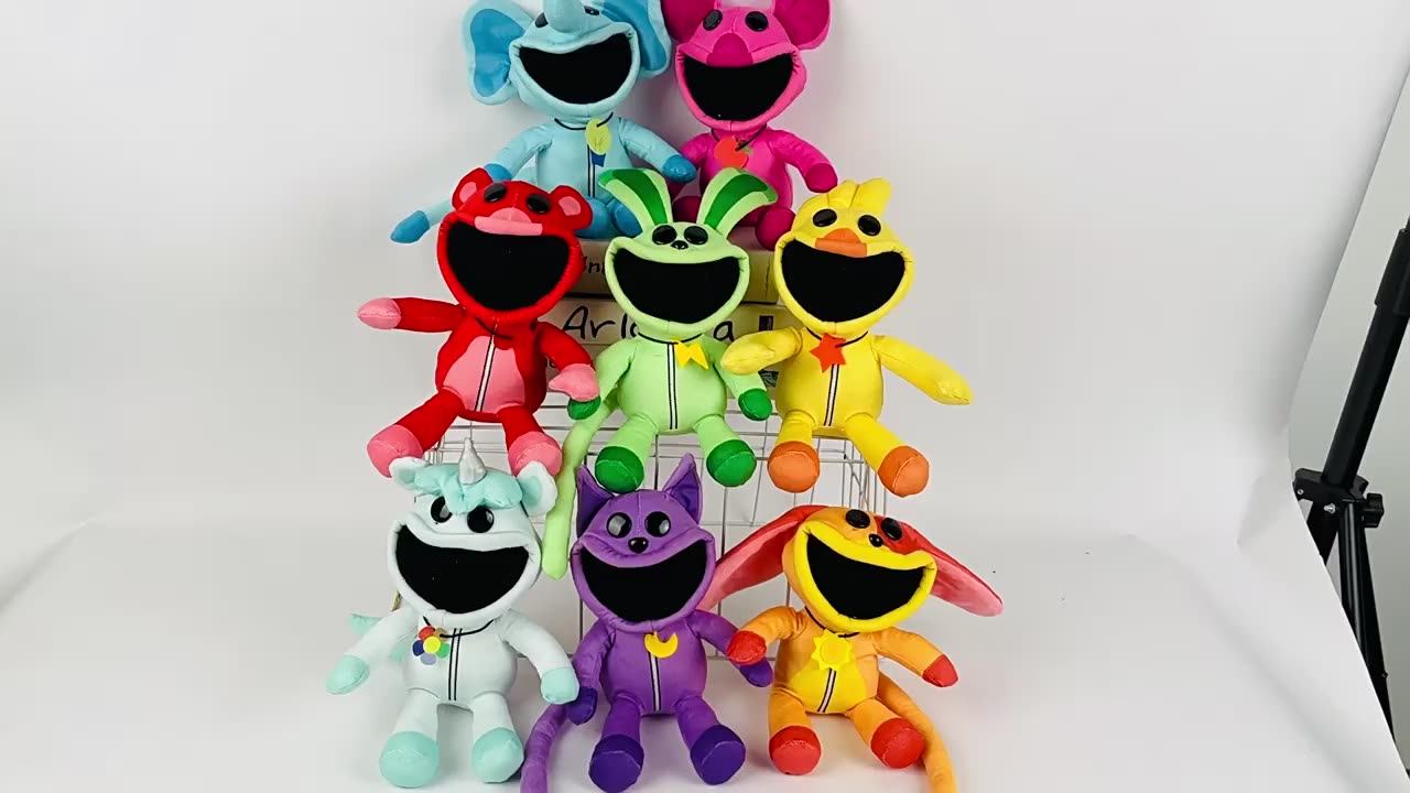 8pcs Smiling Critters Plush Toys Cartoon Rabbit Cat Dog Bear Dolls Cute ...