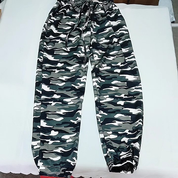 Spring Fall Cyan Cargo Pants Women Trousers Camouflage Elastic Waist ...