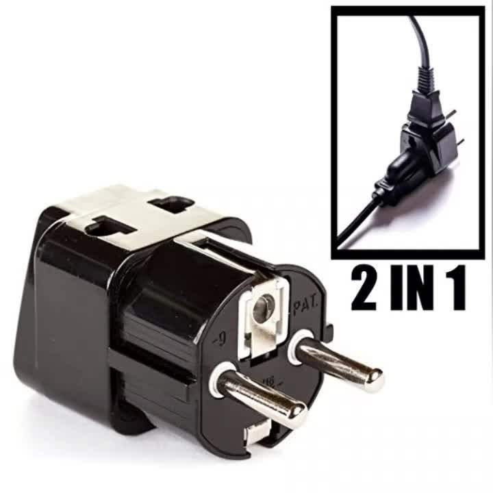2 In 1 European 2 Pin Round Pin Plug To Us Uk Aus Travel Adapter 220v ...