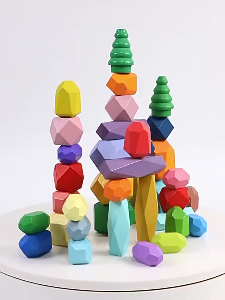 Cpc 38pcs Wooden Stacking Building Blocks Montessori Preschool ...