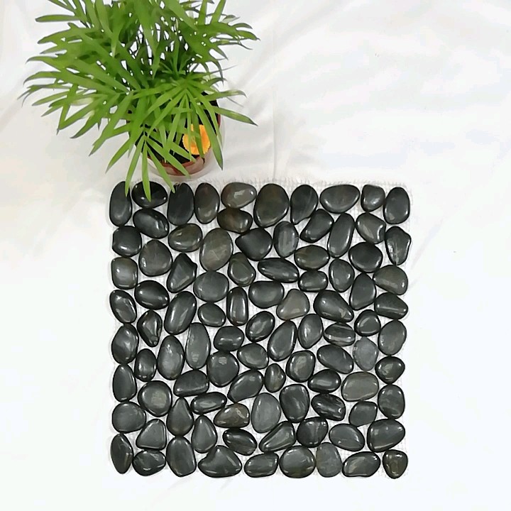 Stacked River Stone Pebble Tile Black Rocks On Mesh - Buy Black ...