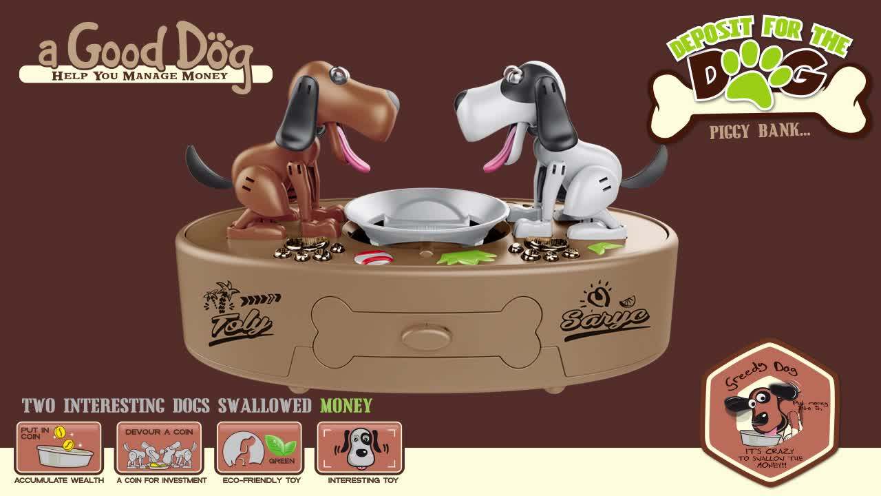 New Arrival Dog Eating Custom Coin Bank Two Dogs Grab Money Musical ...