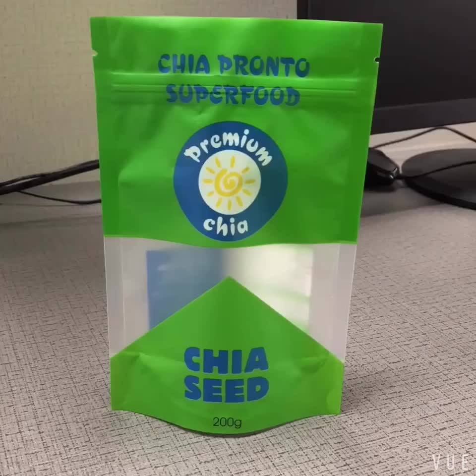 Semi Transparent Plastic Stand Up Zipper Pouch Bag For 200g Chia Seed ...