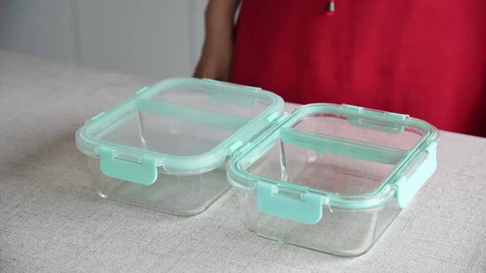 Full Partition 2 Compartments Glass Food Container Tiffin Lunch Box ...