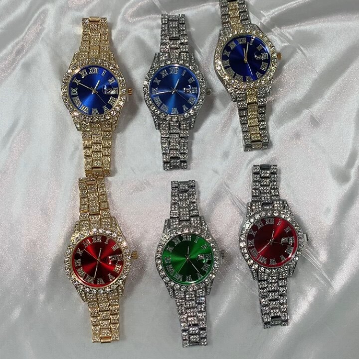 Luxury Custom Bling Hip Hop Fully Iced Out Watches Silver Gold Blue ...