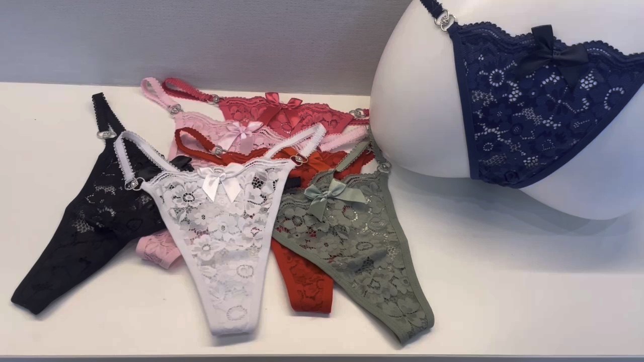 7 Colors Lace Female Underwear Buckle Ribbon G String Bow Thong Panties ...