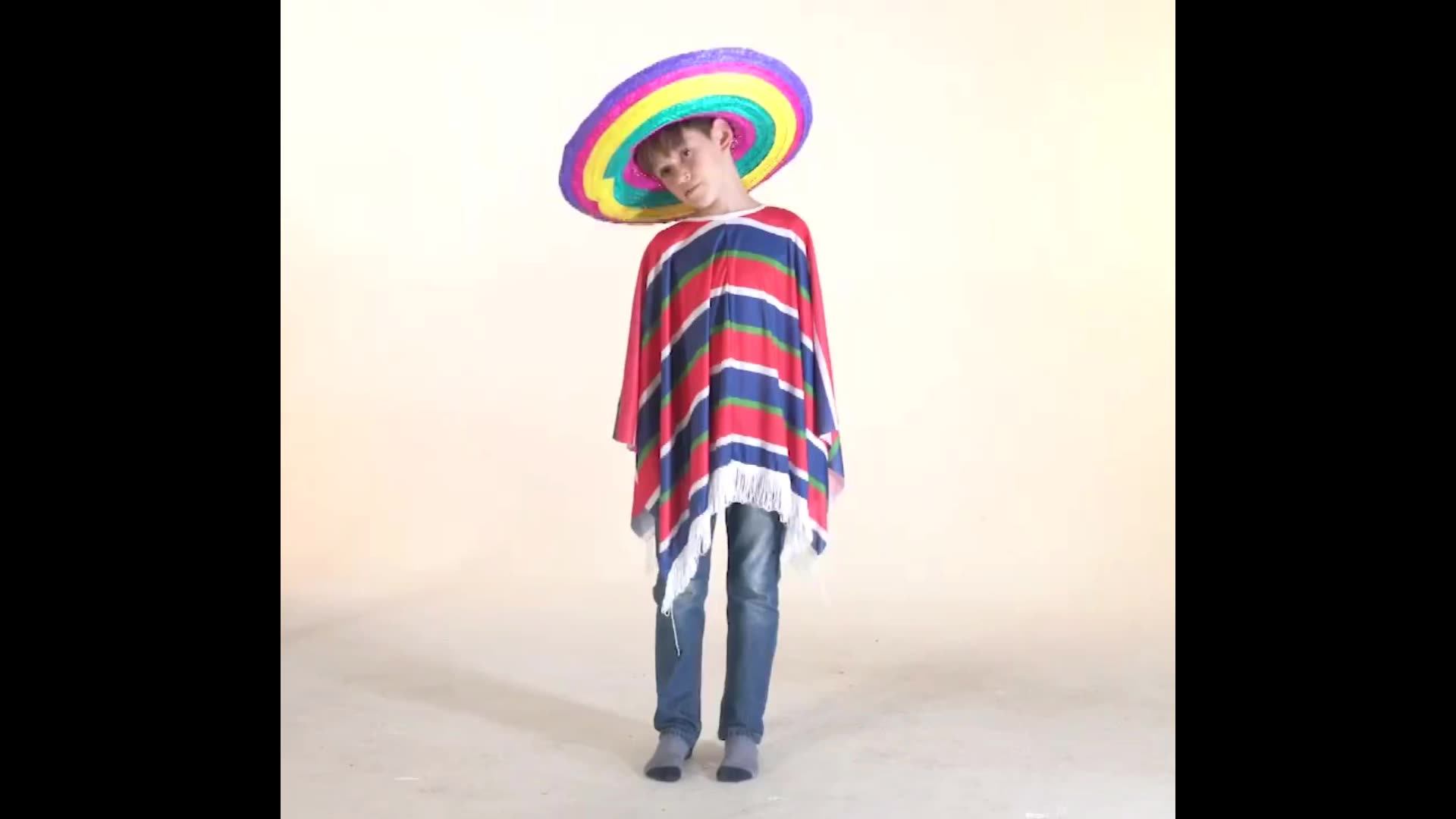 Halloween Mexican Ethnic Customs Cosplay Costume Kids Striped Cloak ...