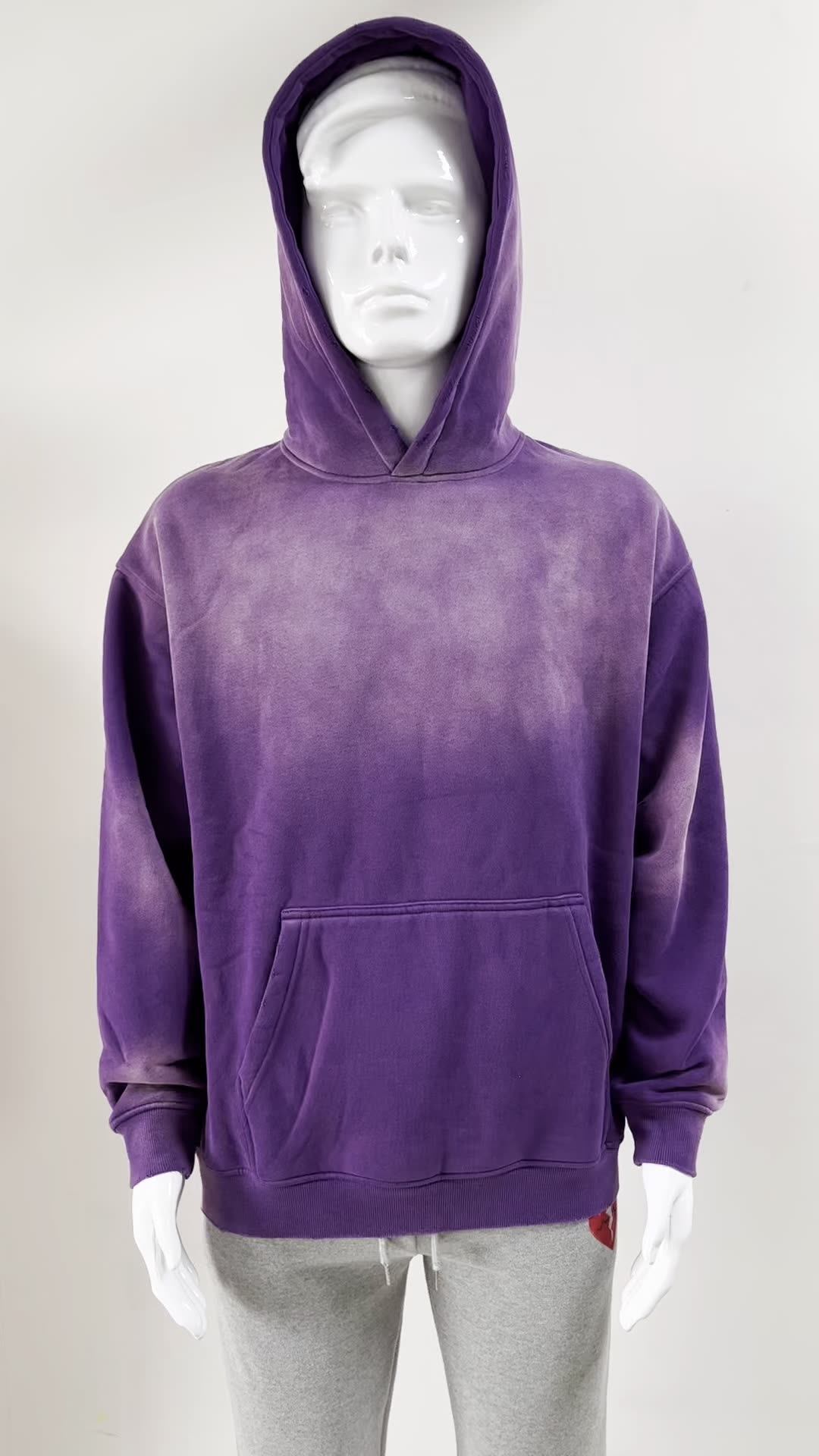 Oversized Acid Stone Washed Distressed Hoodie Custom 500gsm Heavyweight ...